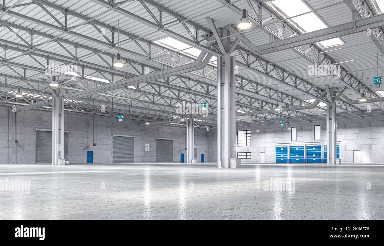 large empty warehouse. 3d render Stock Photo - Alamy