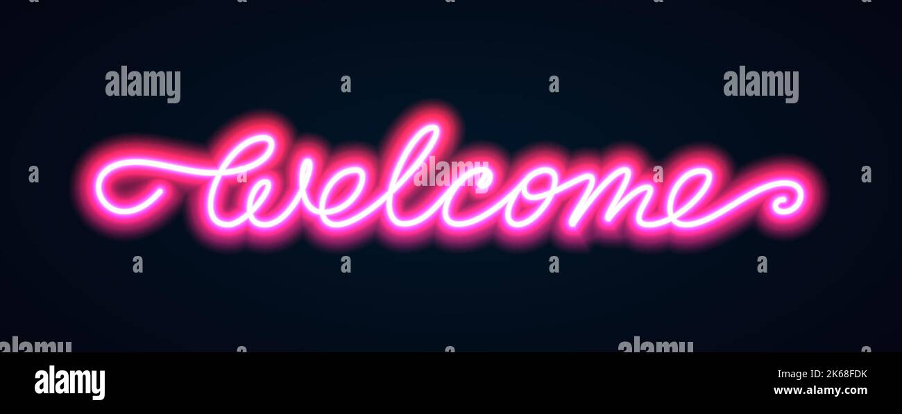 Welcome script neon extra glowing banner. Glow bright club signboard ...
