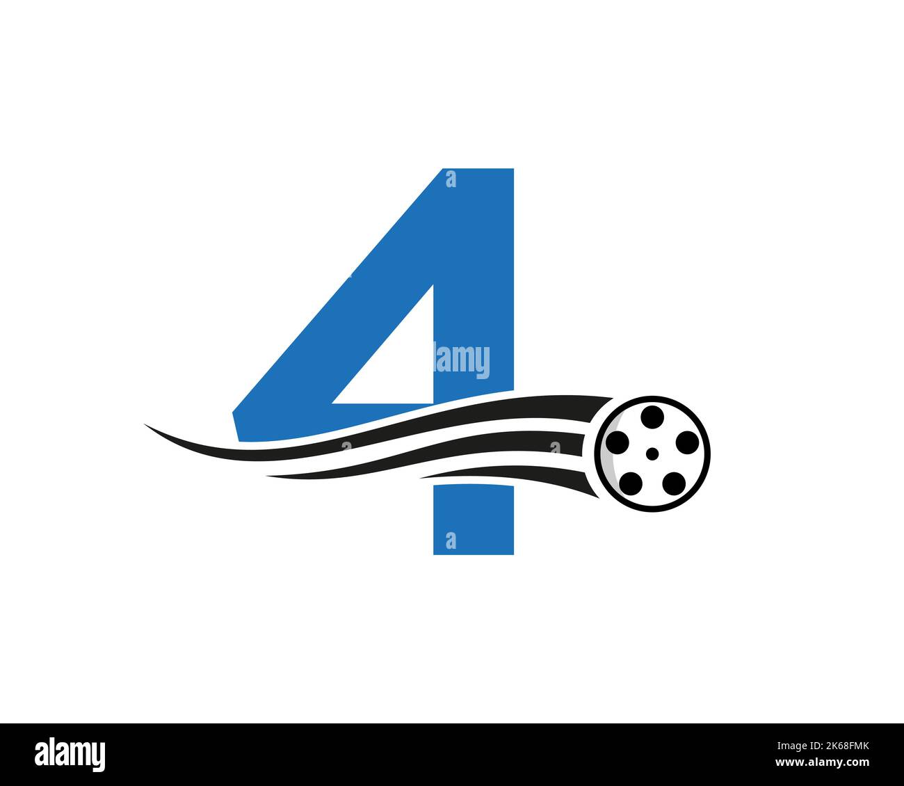 Initial Letter 4 Film Logo Concept With Film Reel For Media Sign, Movie ...