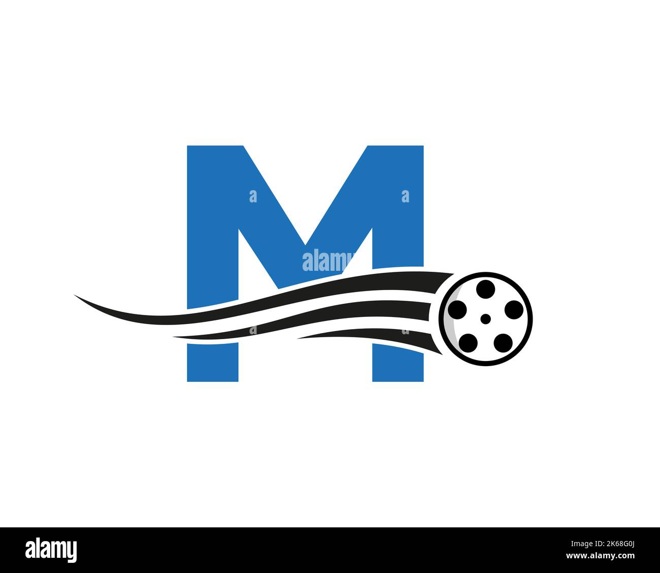 Initial Letter M Film Logo Concept With Film Reel For Media Sign, Movie ...