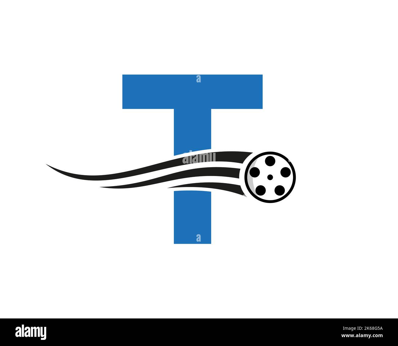 Initial Letter T Film Logo Concept With Film Reel For Media Sign, Movie ...