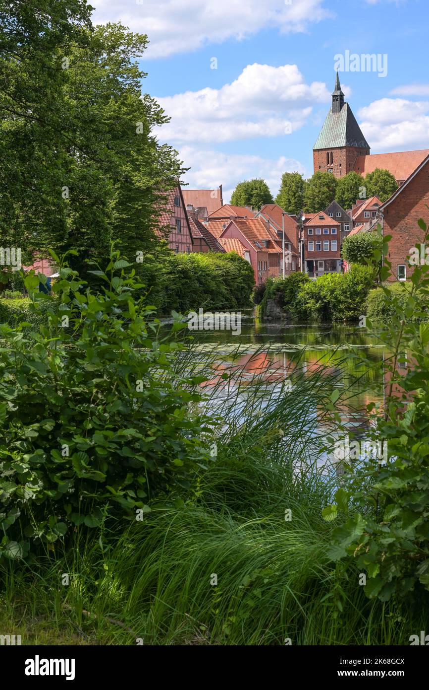 Old town of the medieval small city Moelln with typical red brick ...