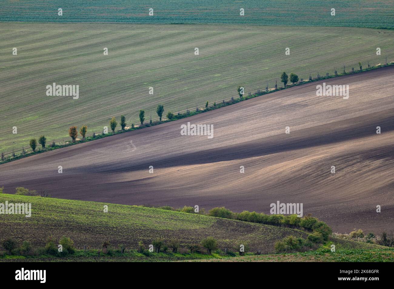 Cultivated fields in Czech Moravia, patterns and lines on the ground ...
