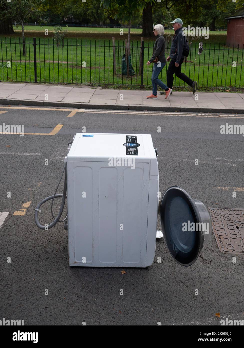 abandoned washing machine dumped in road Hackney, London, United ...