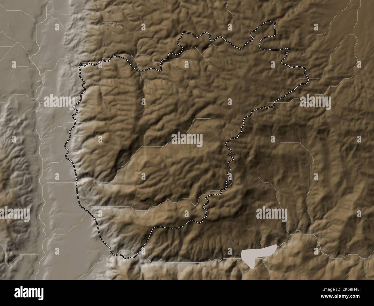 Ajlun, province of Jordan. Elevation map colored in sepia tones with ...