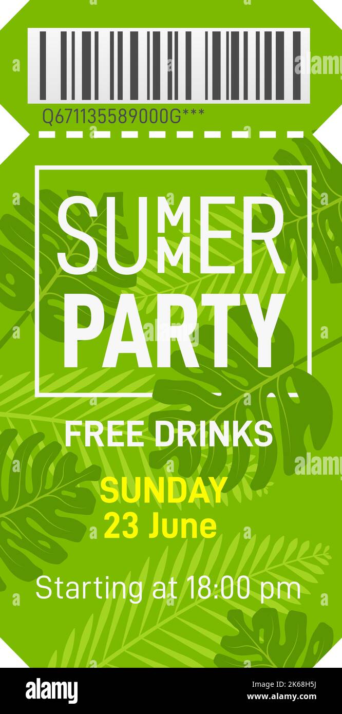 Summer party coupon. Entertainment ticket. Event pass Stock Vector ...