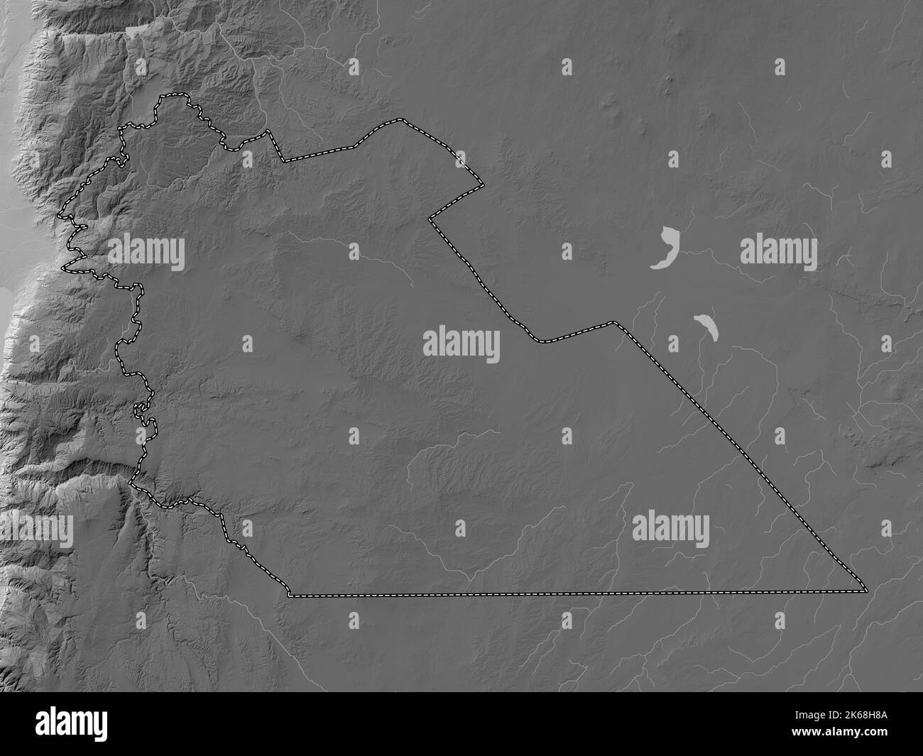 Amman, province of Jordan. Grayscale elevation map with lakes and ...