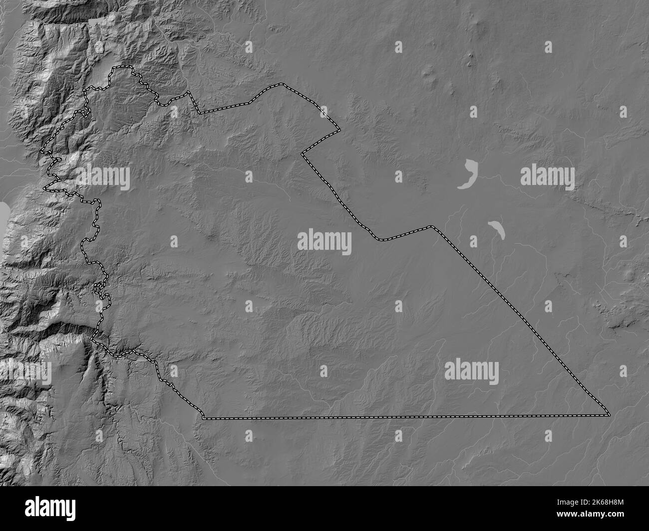 Amman, province of Jordan. Bilevel elevation map with lakes and rivers ...