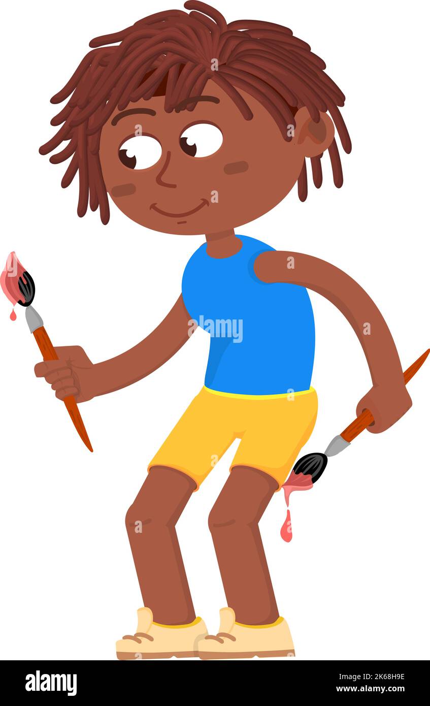Boy with paintbrush. Kid artist painting. Cartoon character Stock ...
