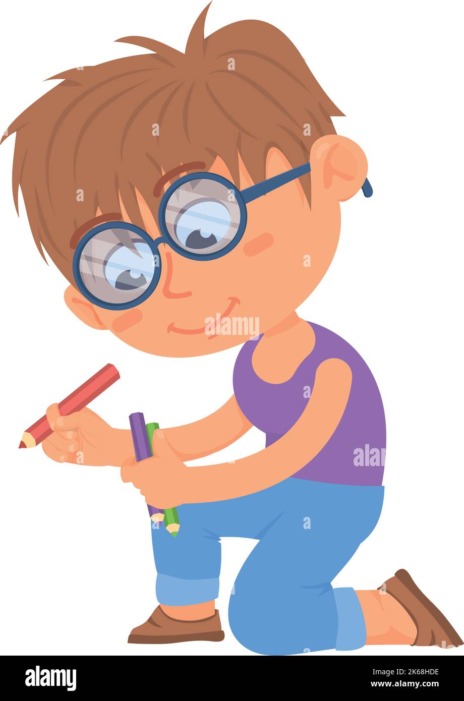 Cute boy with color pencils. Creative cartoon kid Stock Vector Image ...