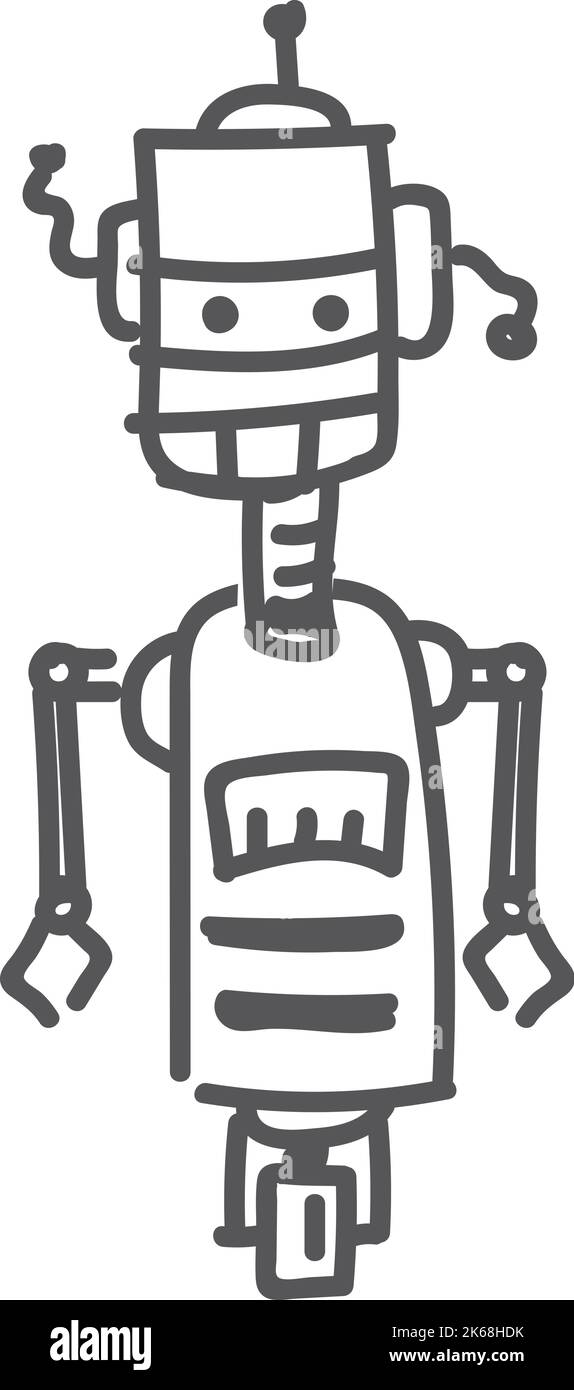Hand drawn robot. Cute mechanical cyborg character Stock Vector Image ...