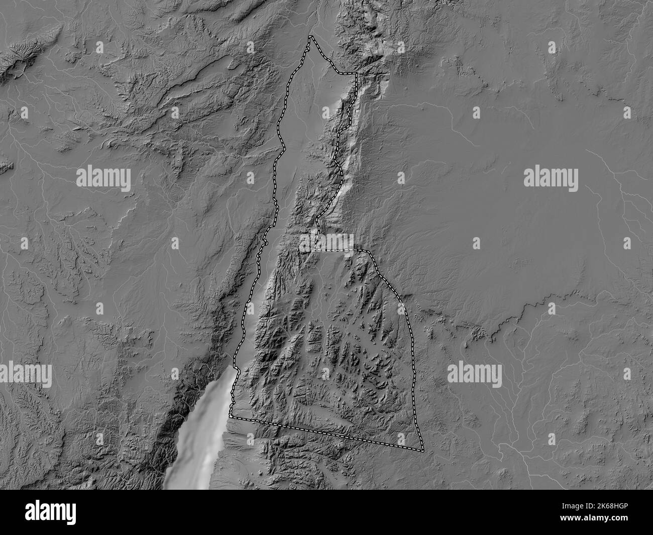 Aqaba, province of Jordan. Bilevel elevation map with lakes and rivers ...