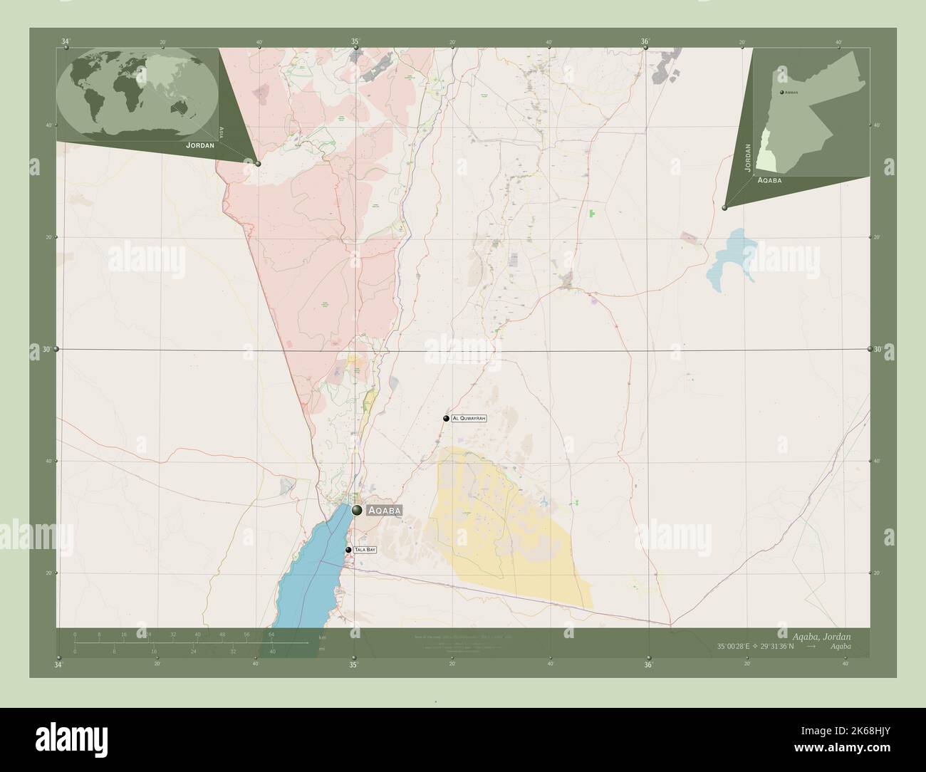 Aqaba, province of Jordan. Open Street Map. Locations and names of ...