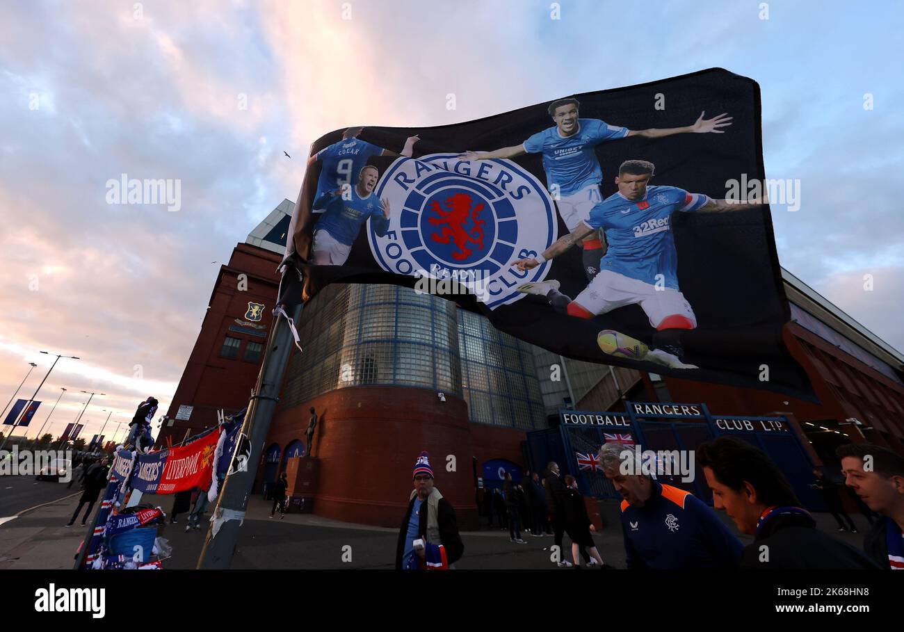 A merchandise stall with a Rangers flag outside the ground ahead of the ...