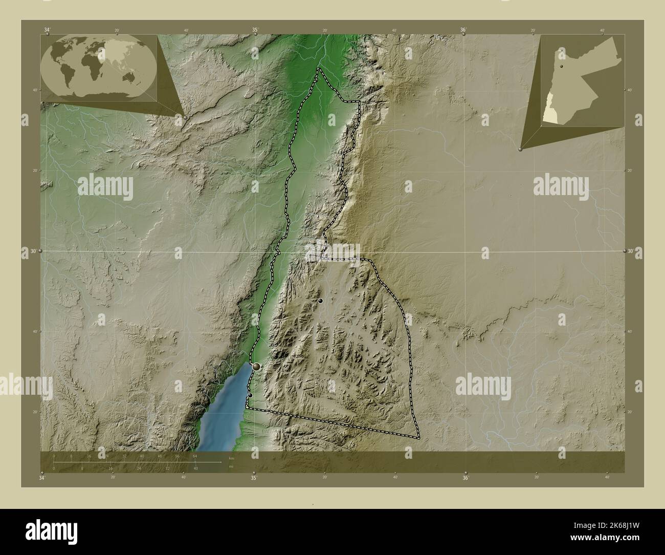 Aqaba, province of Jordan. Elevation map colored in wiki style with ...