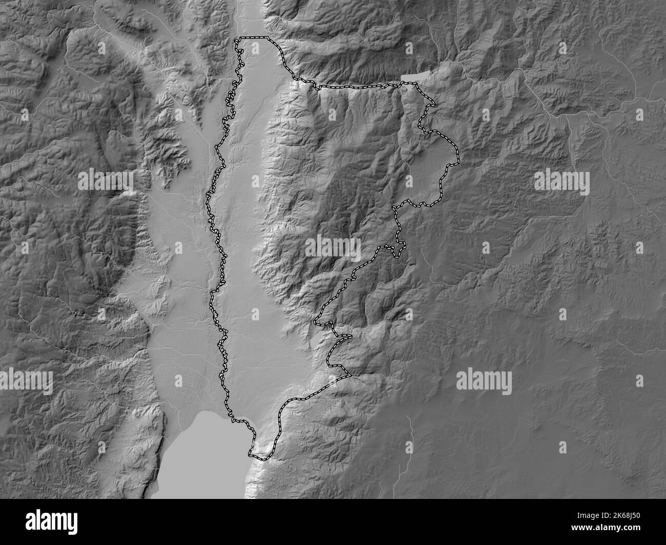 Balqa, province of Jordan. Grayscale elevation map with lakes and ...