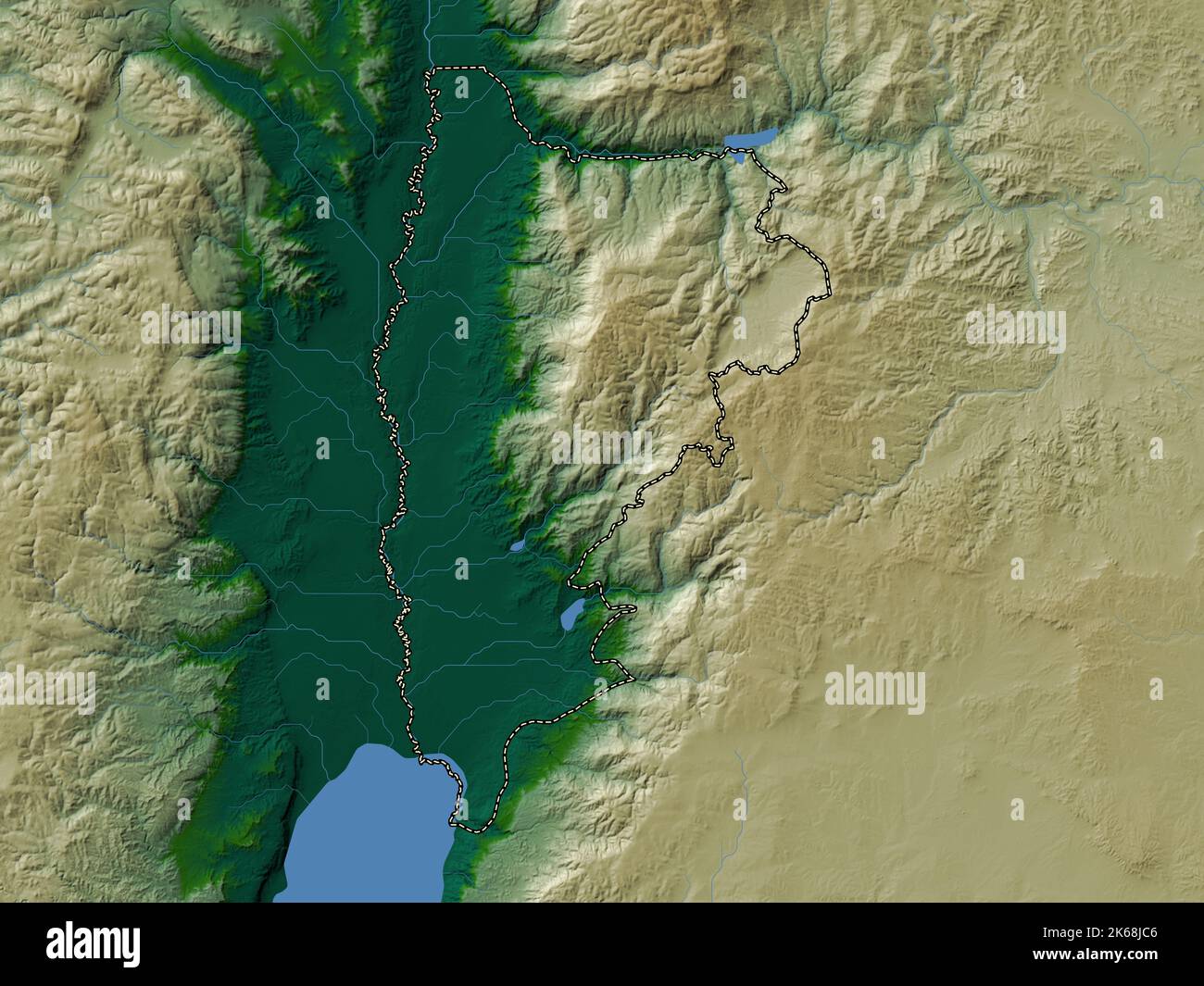 Balqa, province of Jordan. Colored elevation map with lakes and rivers ...