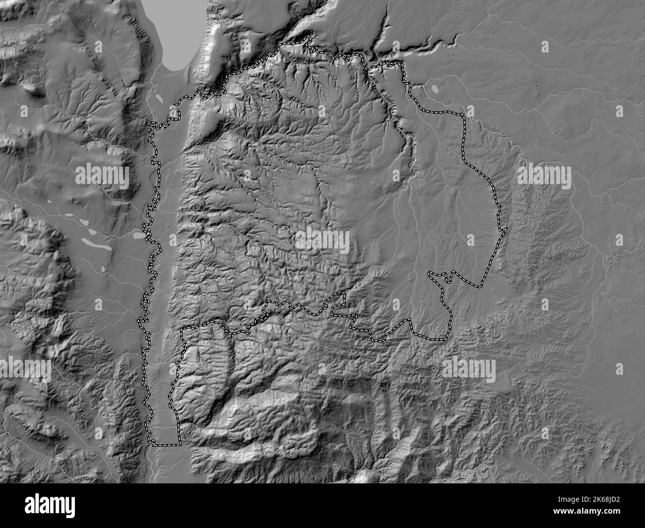 Irbid, province of Jordan. Bilevel elevation map with lakes and rivers ...