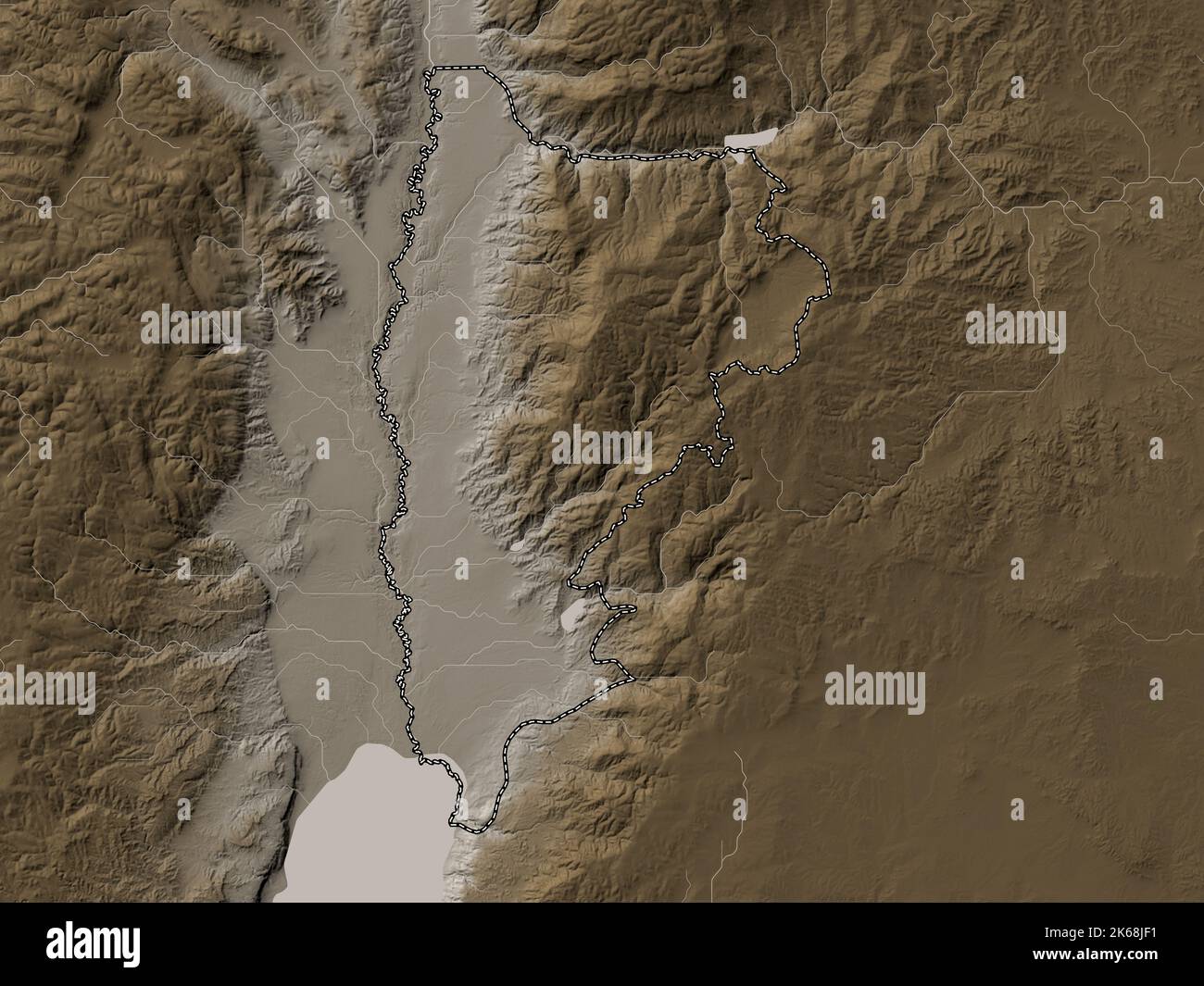 Balqa, province of Jordan. Elevation map colored in sepia tones with ...