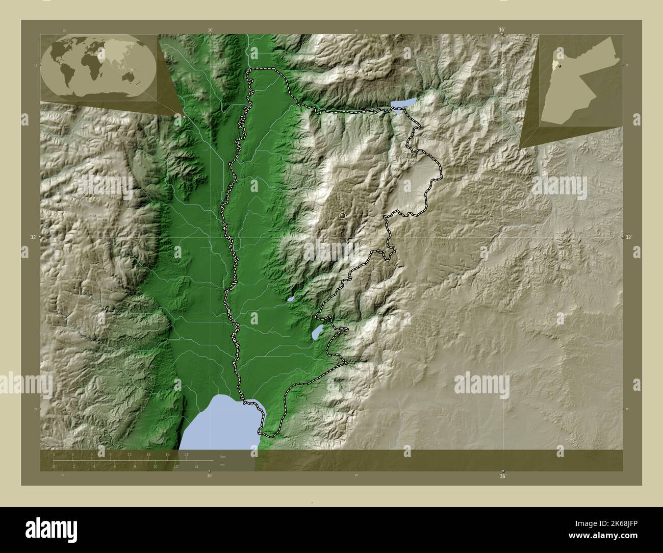 Balqa, province of Jordan. Elevation map colored in wiki style with ...