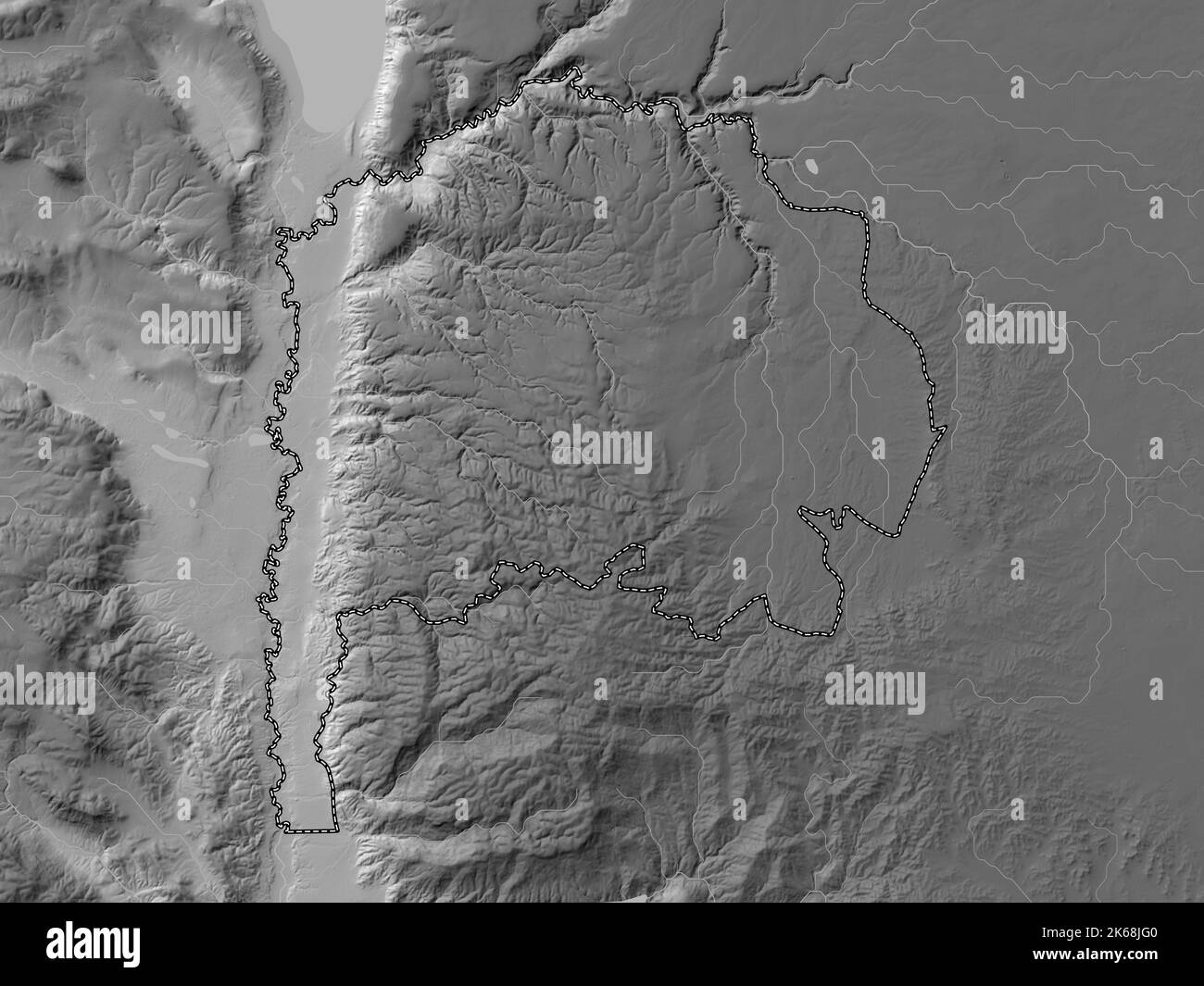 Irbid, province of Jordan. Grayscale elevation map with lakes and ...