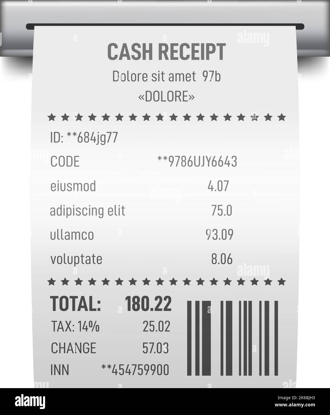 Cash receipt mockup. Realistic paper check bill Stock Vector Image ...