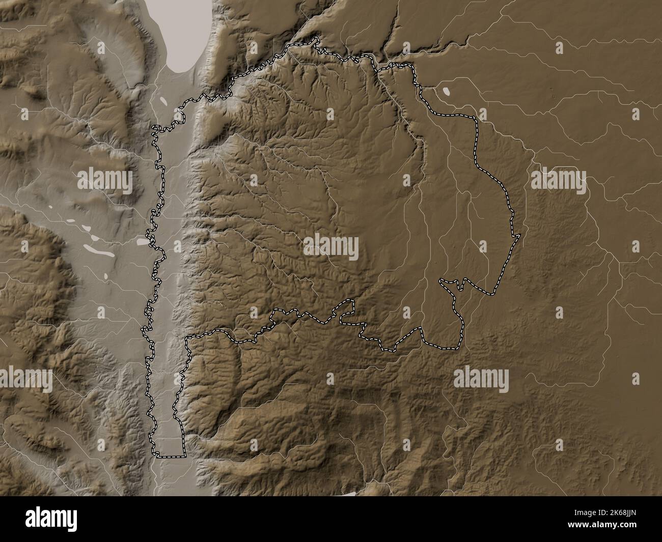Irbid, province of Jordan. Elevation map colored in sepia tones with ...