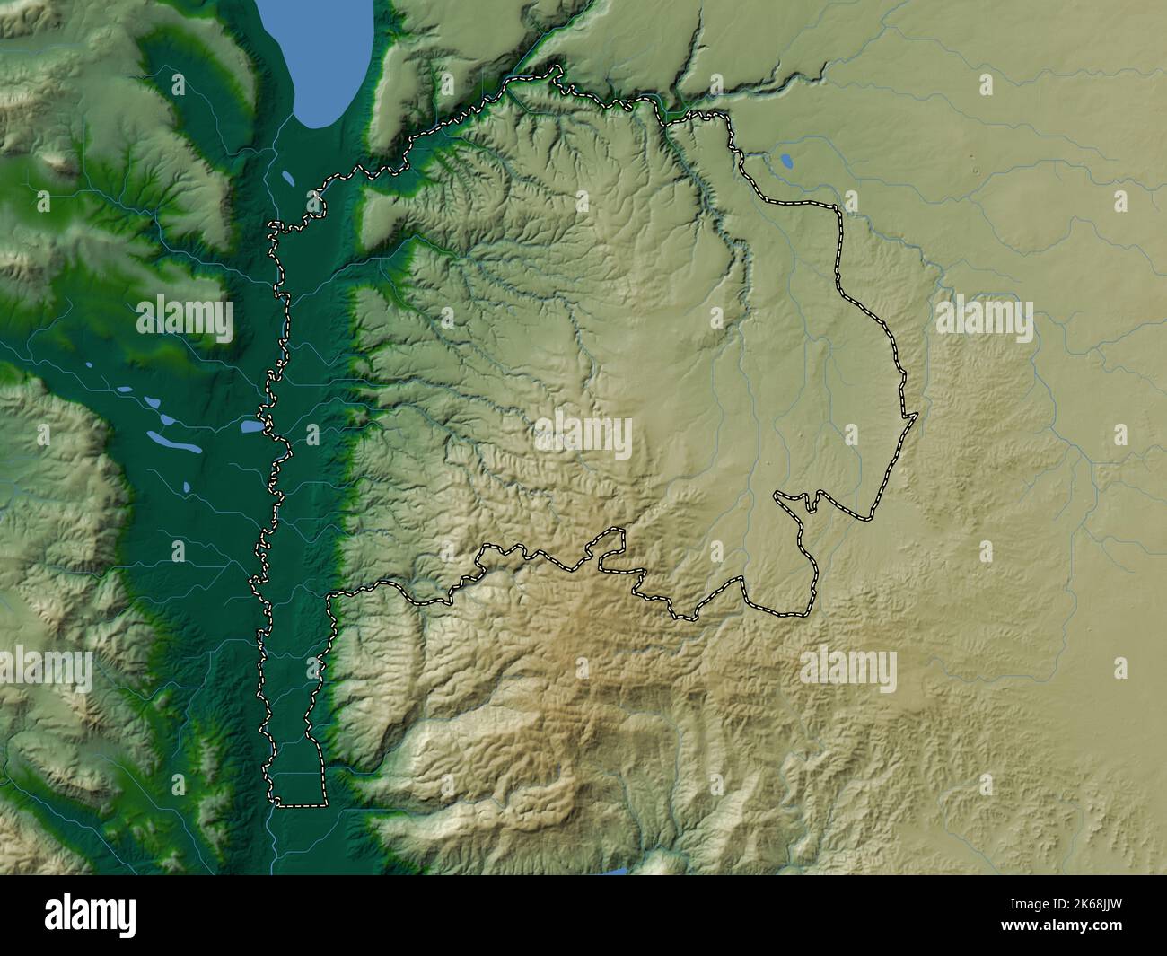Irbid, province of Jordan. Colored elevation map with lakes and rivers ...