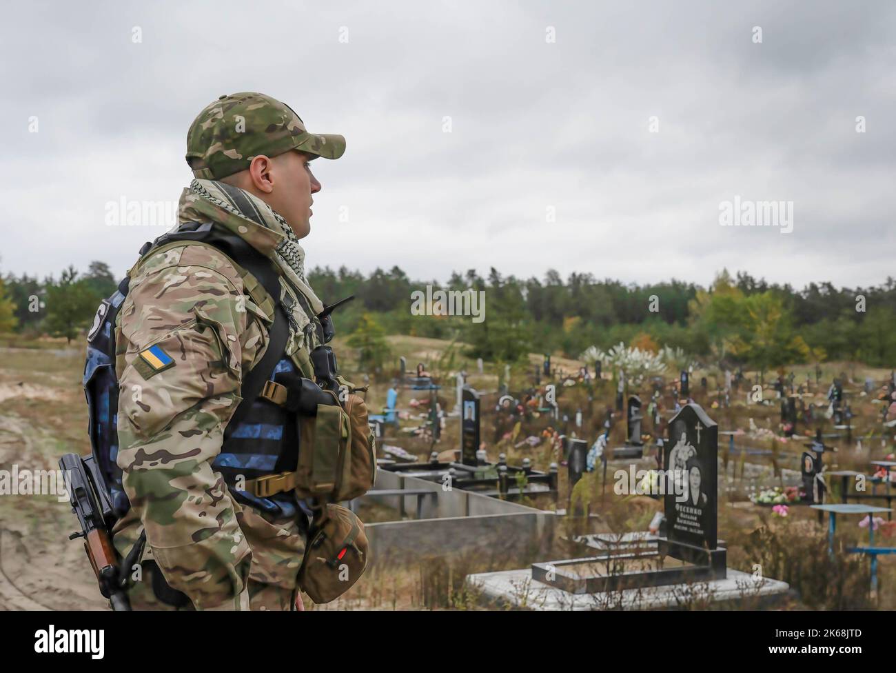Lyman, Ukraine. 11th Oct, 2022. A Ukrainian soldier was seen standing ...