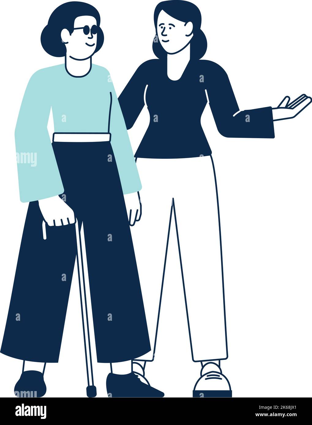 Active disabled person. Blind woman in friend relationship Stock Vector ...