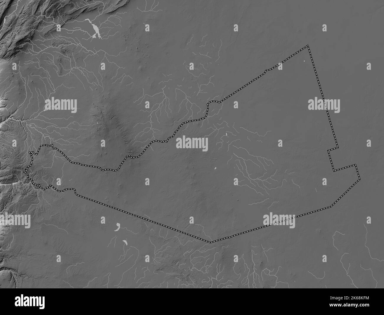 Mafraq, province of Jordan. Grayscale elevation map with lakes and ...