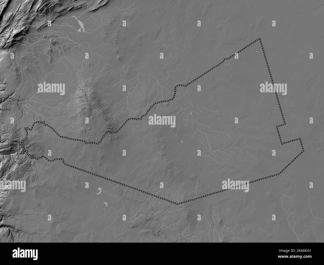 Mafraq, province of Jordan. Bilevel elevation map with lakes and rivers ...