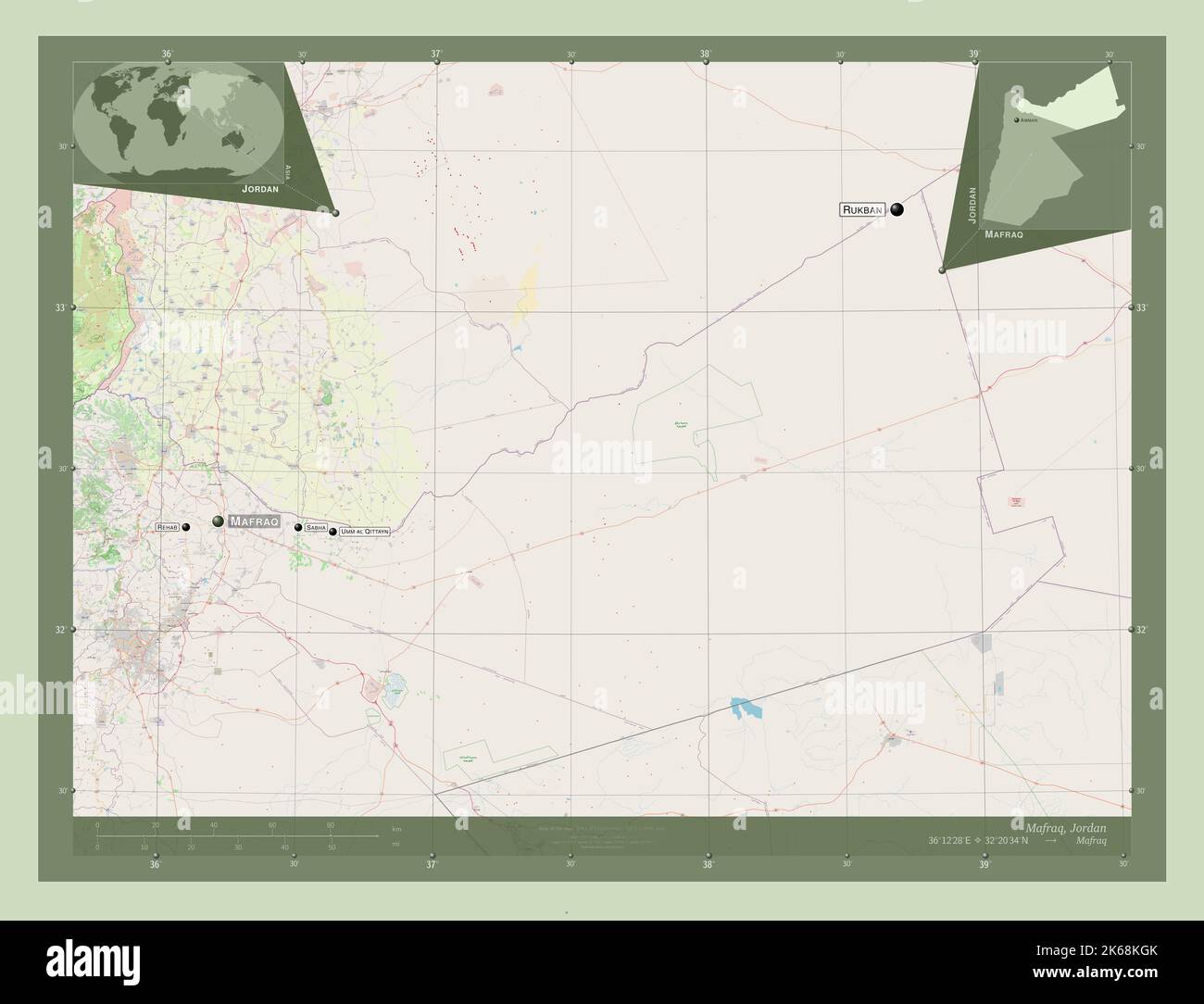 Mafraq, province of Jordan. Open Street Map. Locations and names of ...