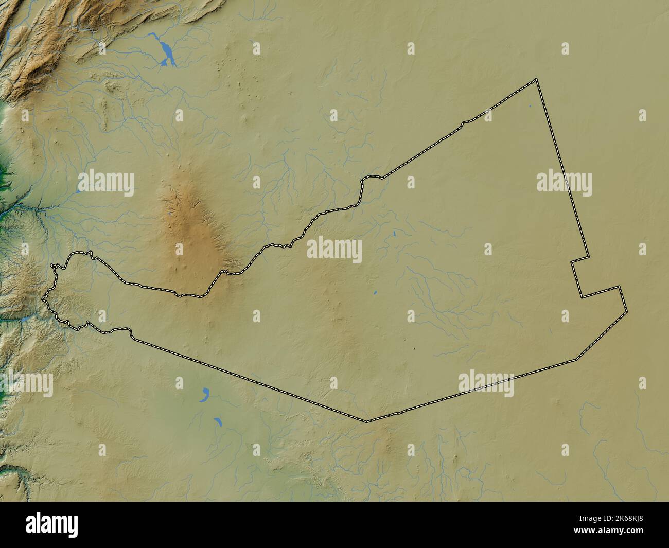 Mafraq, province of Jordan. Colored elevation map with lakes and rivers ...