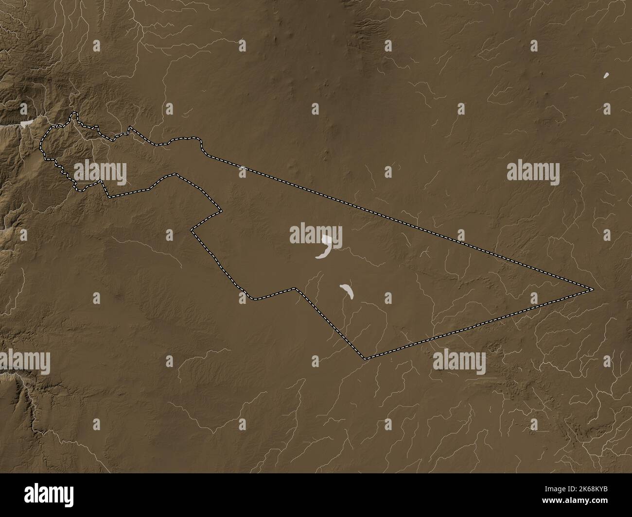 Zarqa, province of Jordan. Elevation map colored in sepia tones with ...