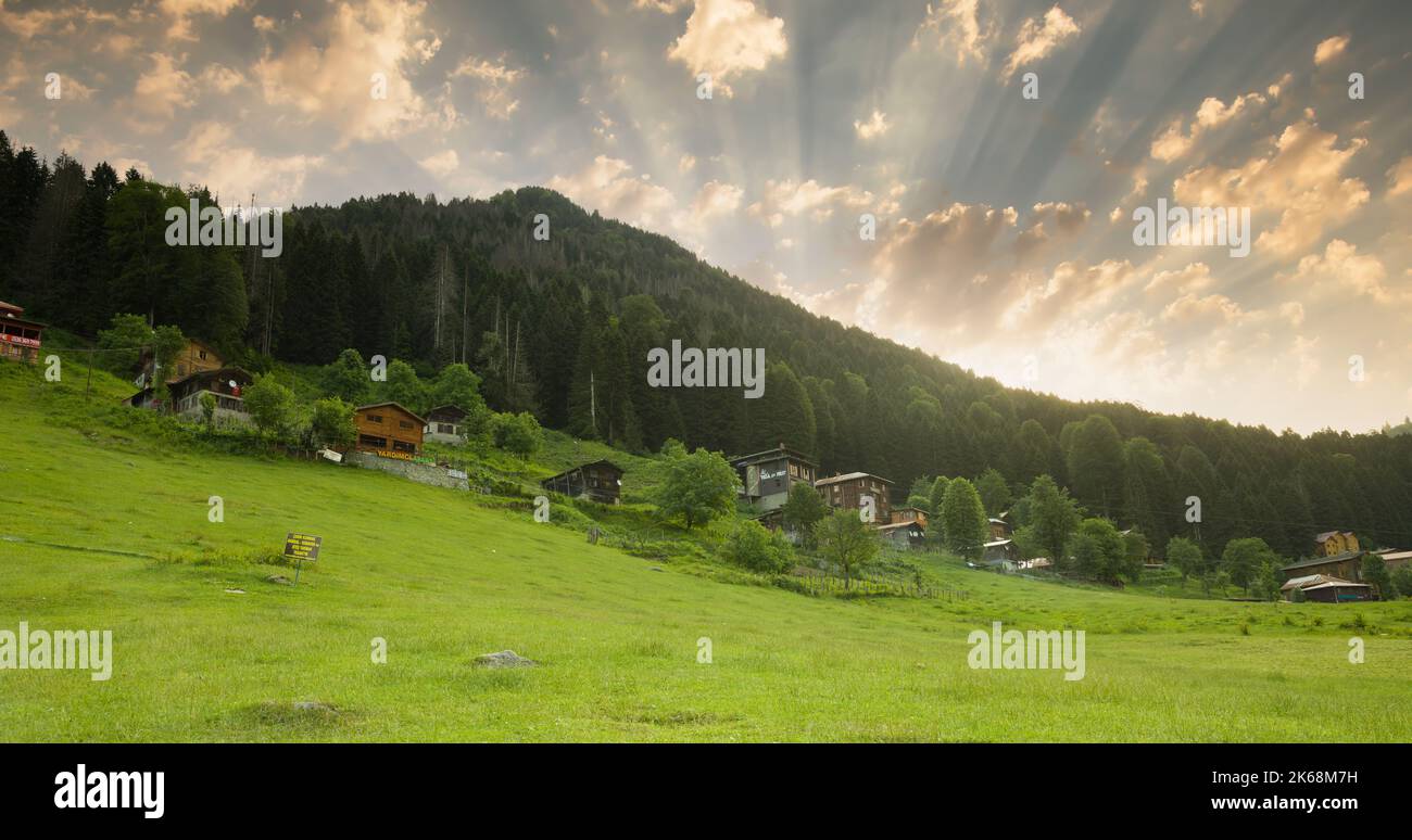 Camlihemsin, Rize, Turkey. 2 July 2021. Morning in Ayder plateau ...