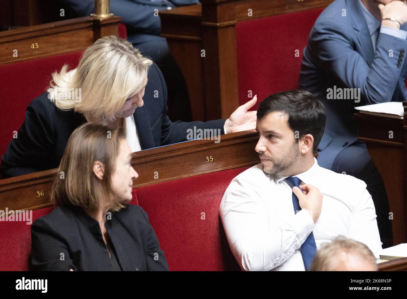 Deputies Marine Le Pen and Jean-Philippe Tanguy attend a session of ...