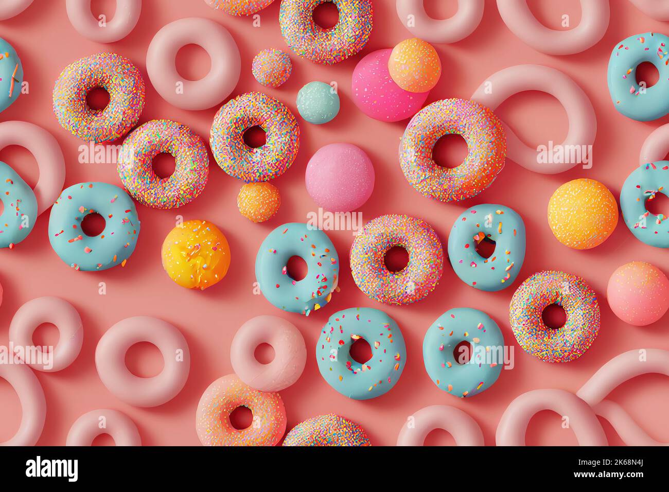 Illustration, Donuts in rows of colors and tasty flavors. creative ...