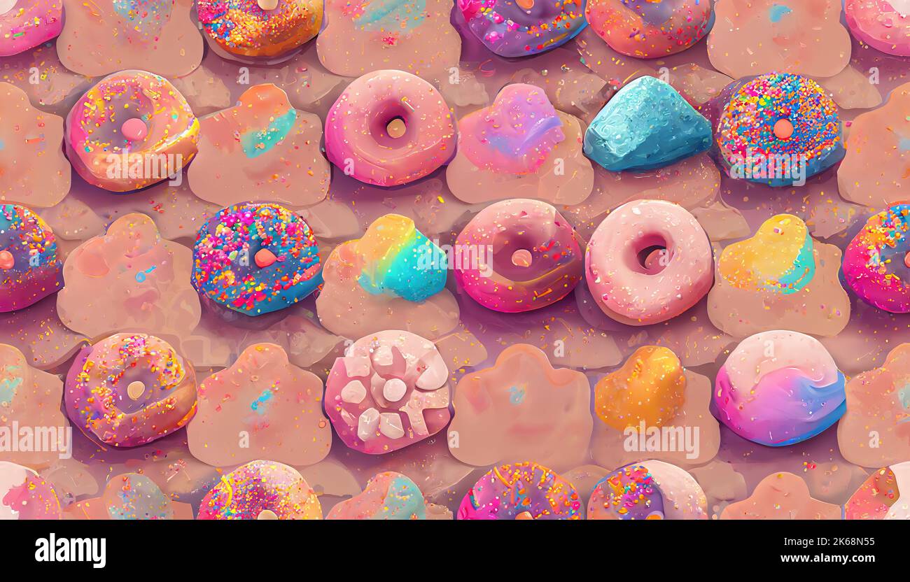 Illustration, Donuts in rows of colors and tasty flavors. creative ...