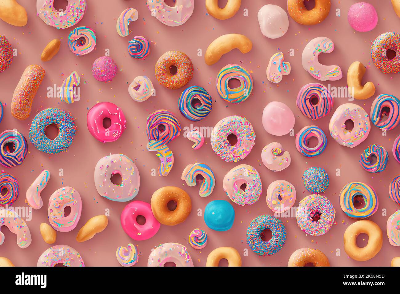 Illustration, Donuts in rows of colors and tasty flavors. creative ...