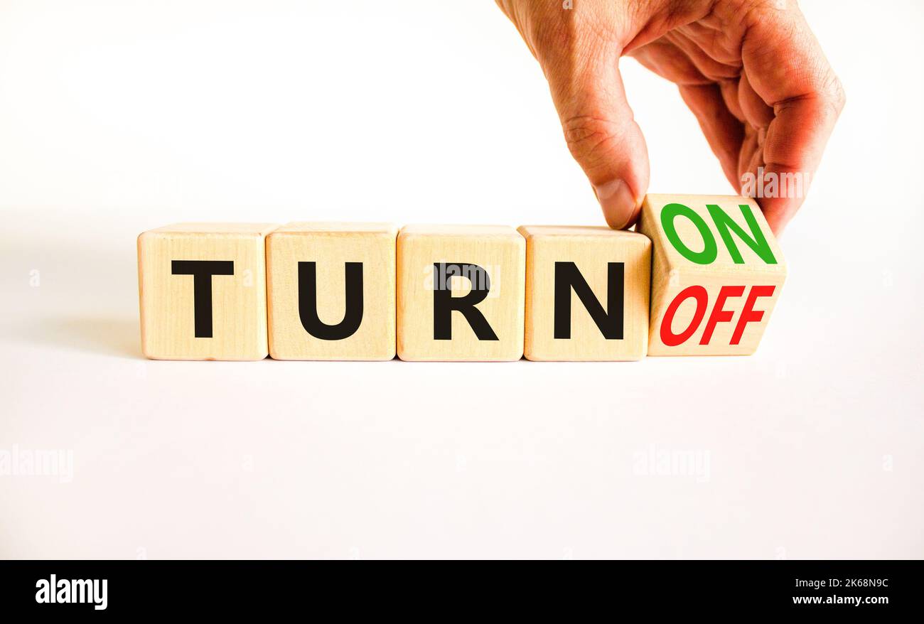 Turn on or off symbol. Concept words Turn off and Turn on on wooden ...