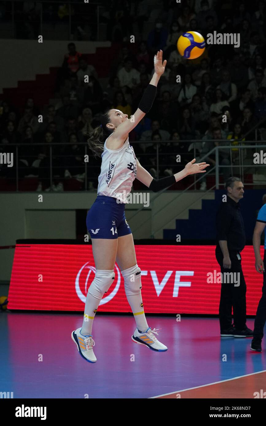 ISTANBUL, TURKEY - APRIL 30, 2022: Eda Erdem Dundar serves during ...