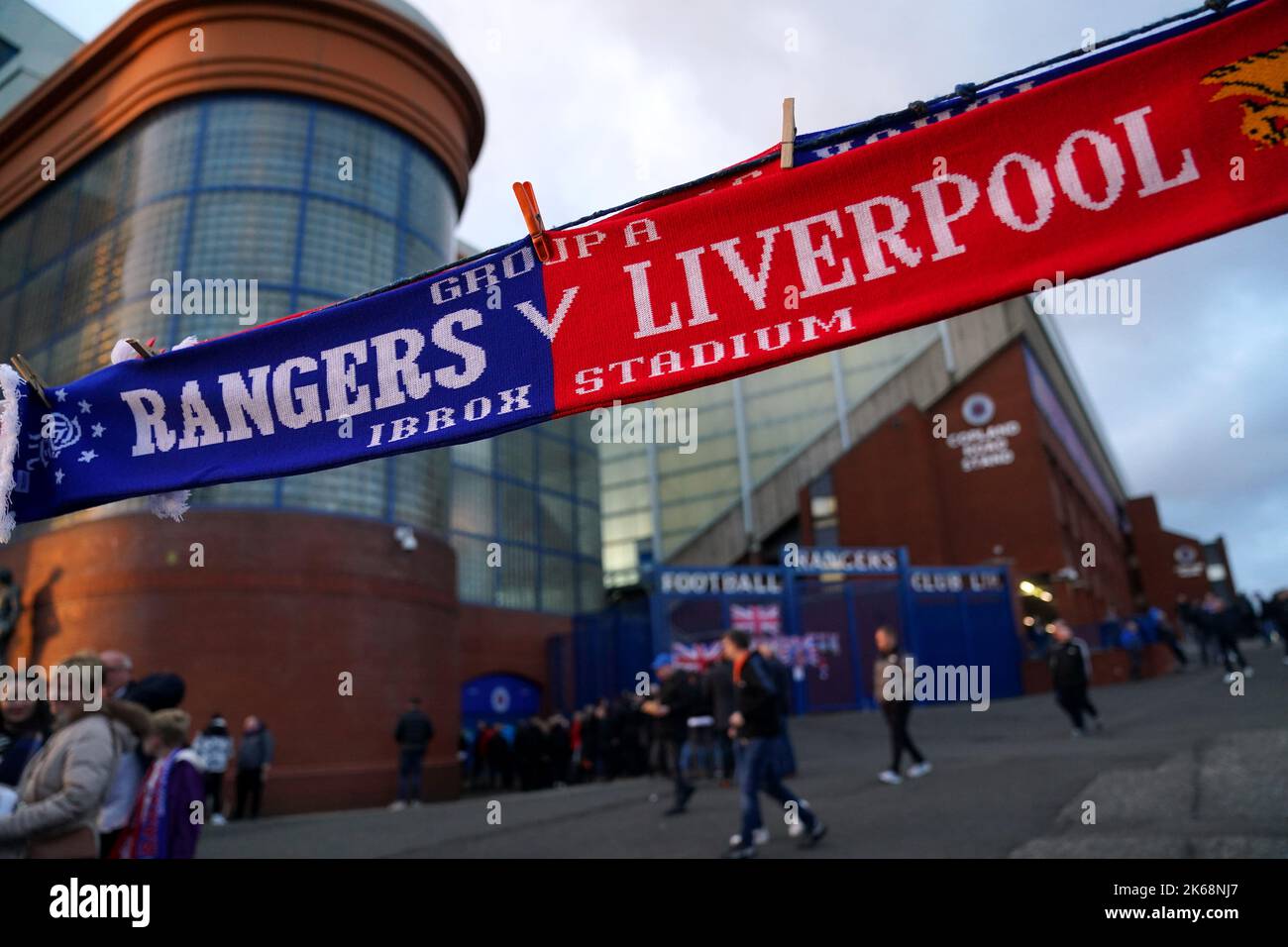 A match half and half scarf outside the ground ahead of the UEFA ...
