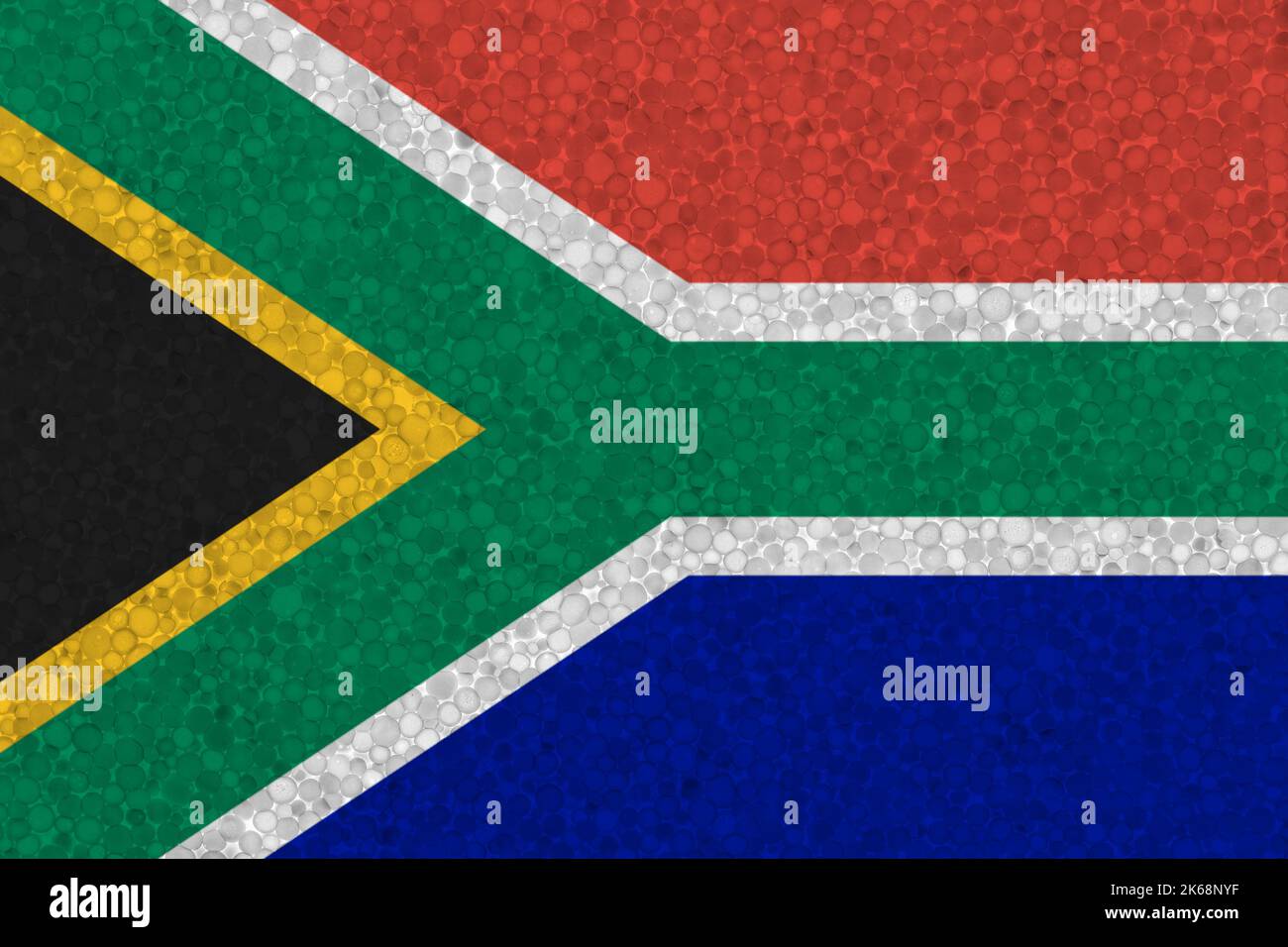 Flag of South Africa on styrofoam texture. national flag painted on the ...