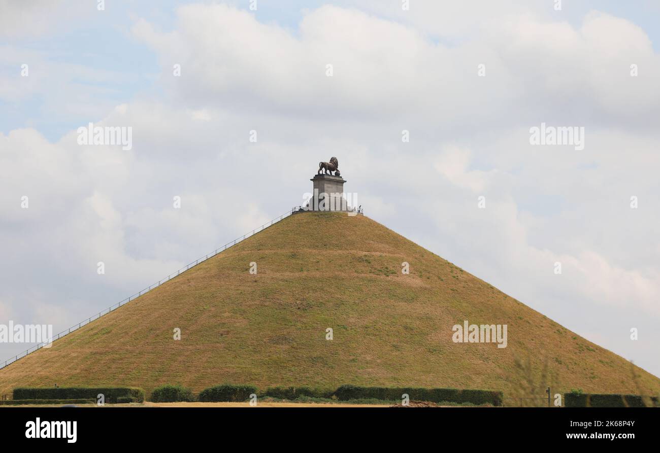 Waterloo, W, Belgium - August 17, 2022: Memorial with a statue of Lion ...