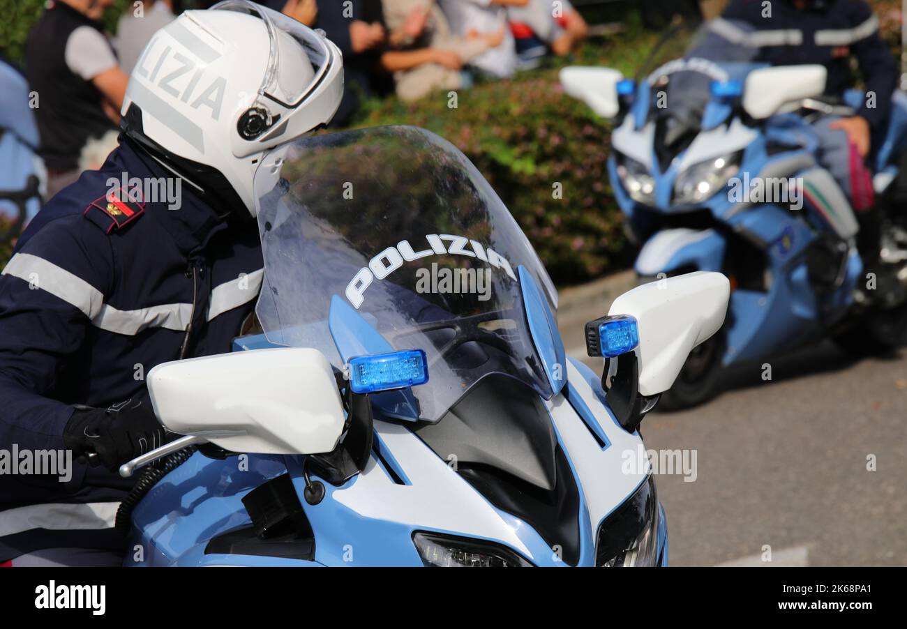 Vicenza, VI, Italy - October 9, 2022: biker policeman on motorcycle ...