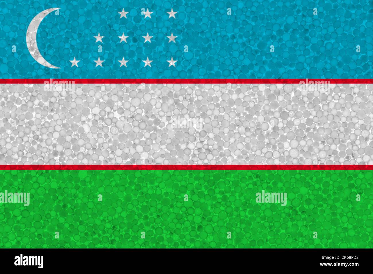 Flag of Uzbekistan on styrofoam texture. national flag painted on the ...