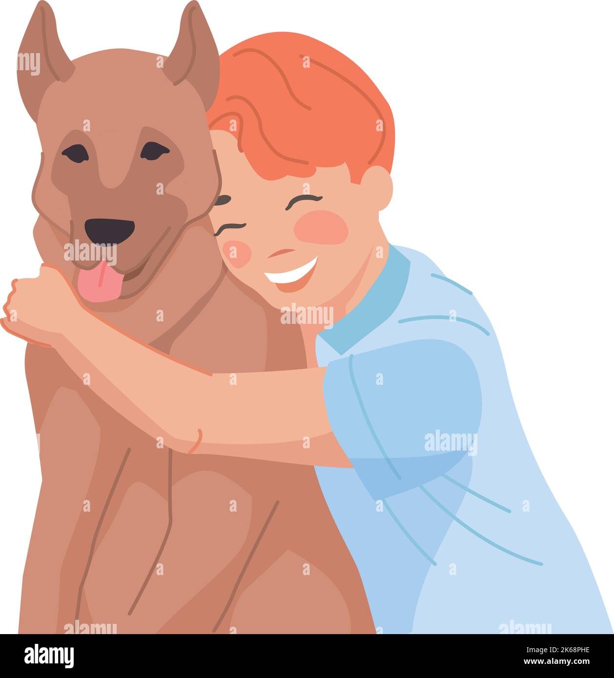 Happy boy petting dog. Friendly loving animal isolated on white ...