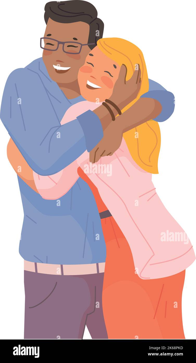 Black man hugging caucasian woman. Warm relationship isolated on white ...