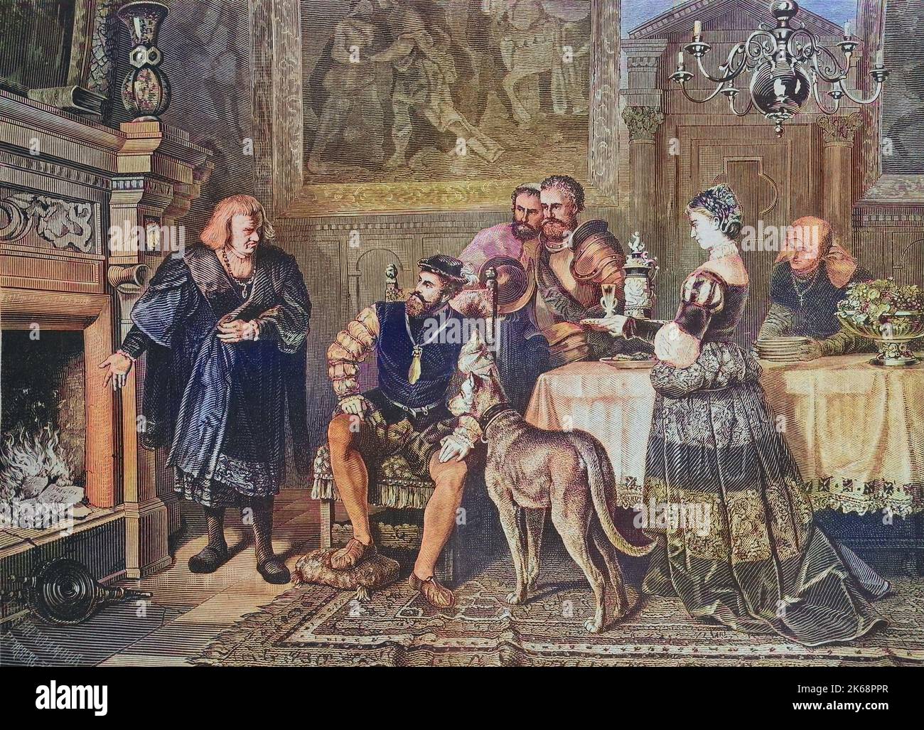 Emperor Charles V. visiting Anton Fugger at Augsburg, Germany, Anton ...
